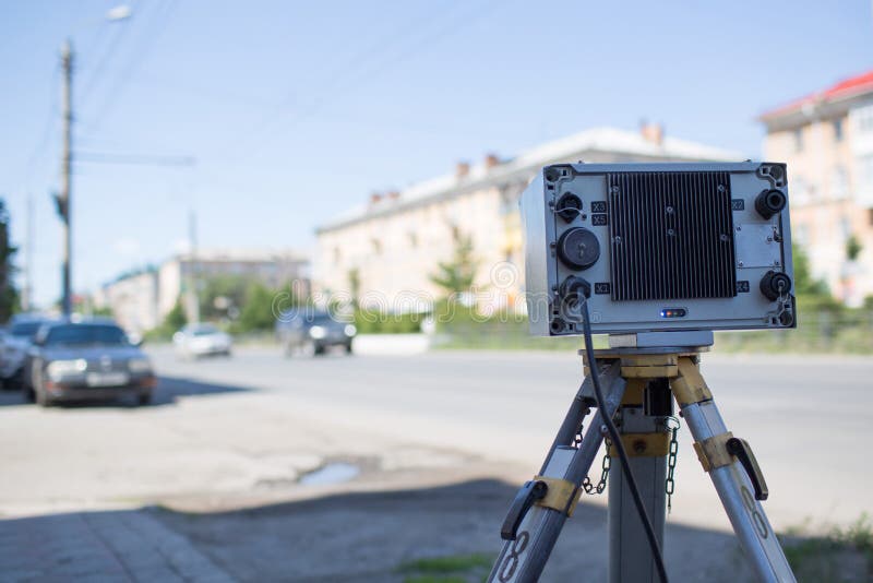 Roadside Speed Meter Radar and Vehicle Stock Image - Image of measure ...