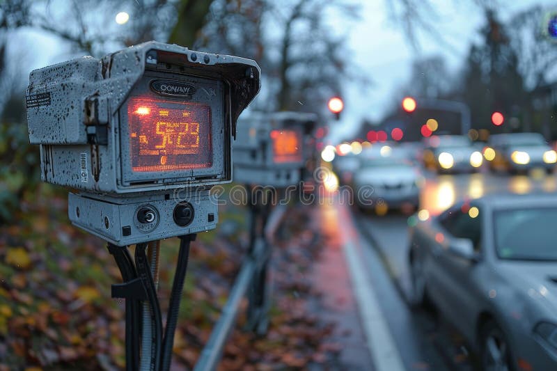 Roadside Speed Radar Monitors Passing Vehicles for Speed Limit ...