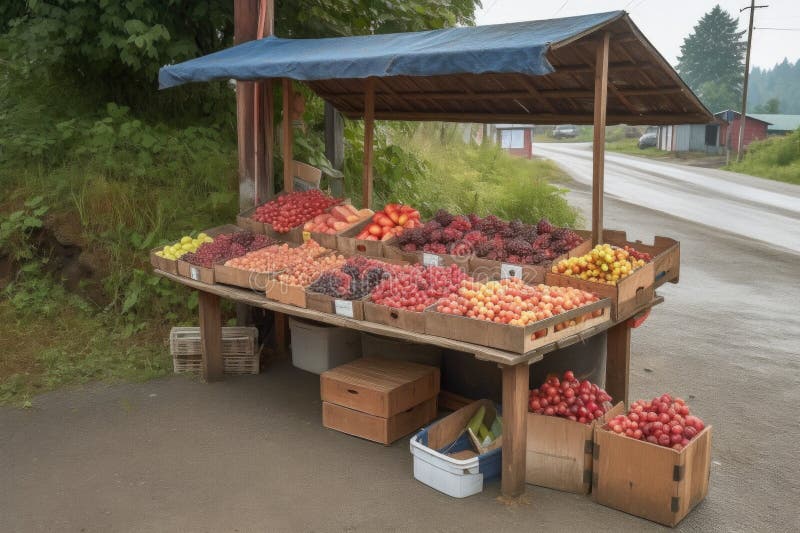A Roadside Stand Selling Freshly Picked Berries and Fruit Stock ...