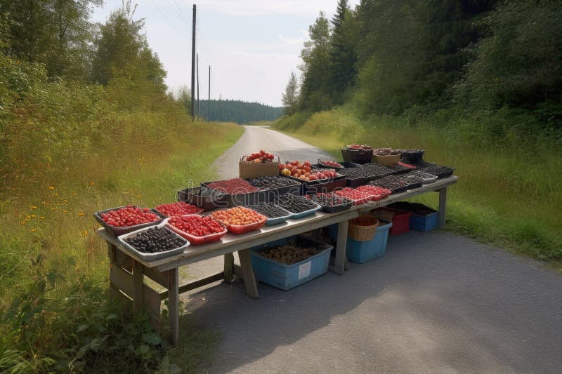 A Roadside Stand Selling Freshly Picked Berries and Fruit Stock ...