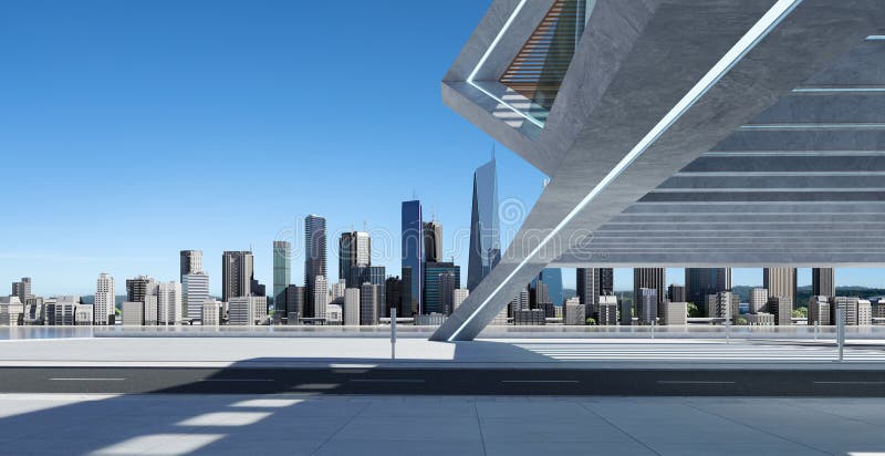 Roadside Street View with Modern Rooftop Building Stock Illustration ...