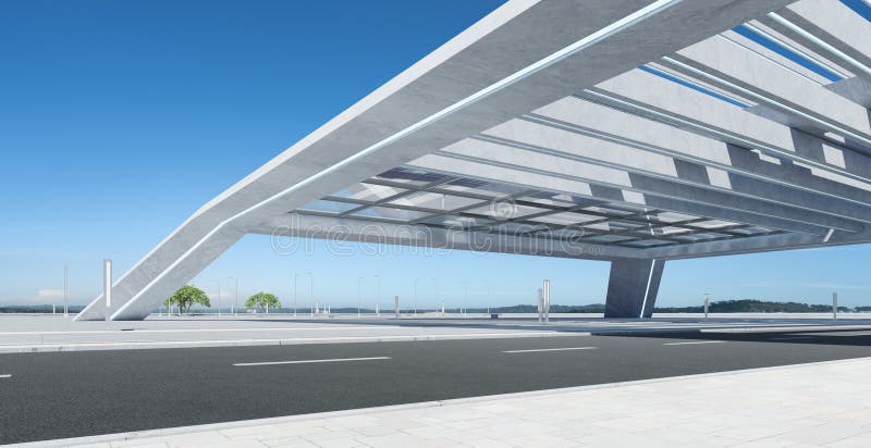 Roadside Street View with Modern Rooftop Building Stock Image - Image ...