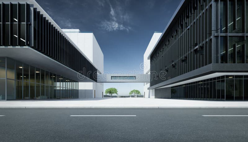 Roadside Street View with Office Buildings Background Stock ...