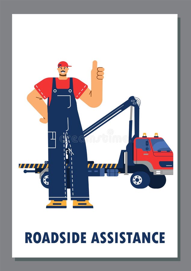 Roadside Technical Assistance Banner or Poster Template Flat Cartoon ...