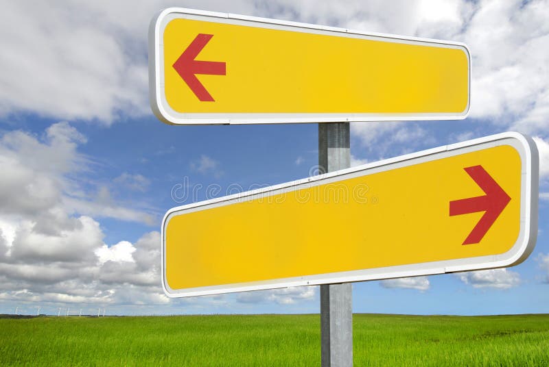 Crossroads with Confusing Directional Arrow Sign Stock Image - Image of ...