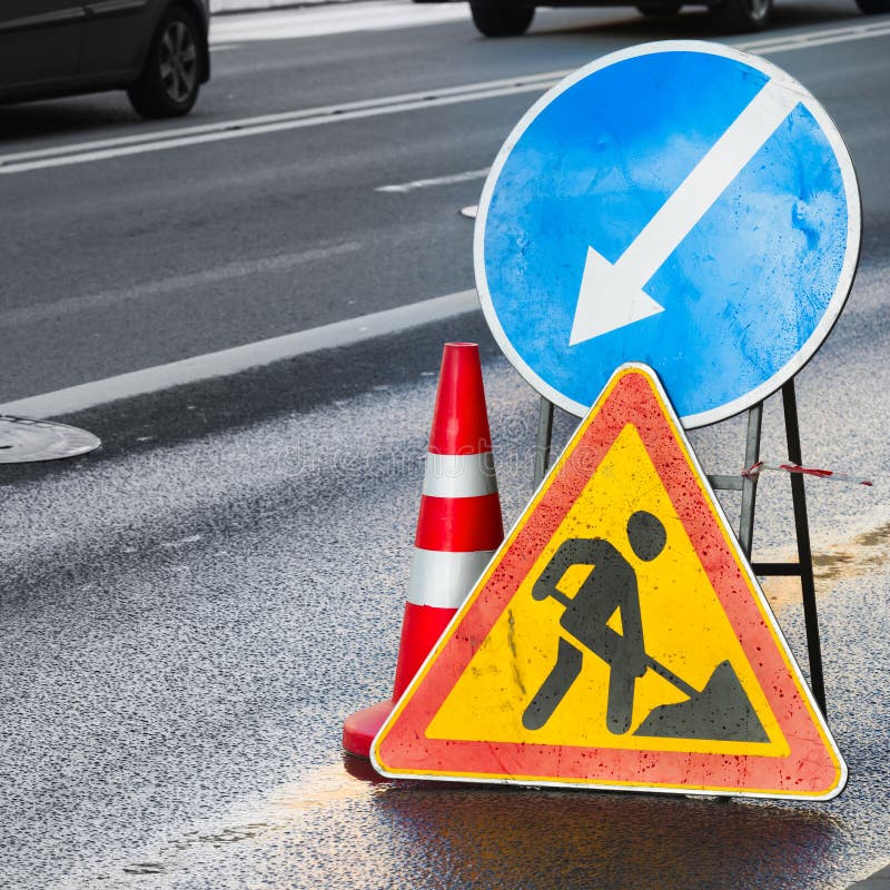 Roadsigns. Men at Work, Road Under Construction Stock Image - Image of ...
