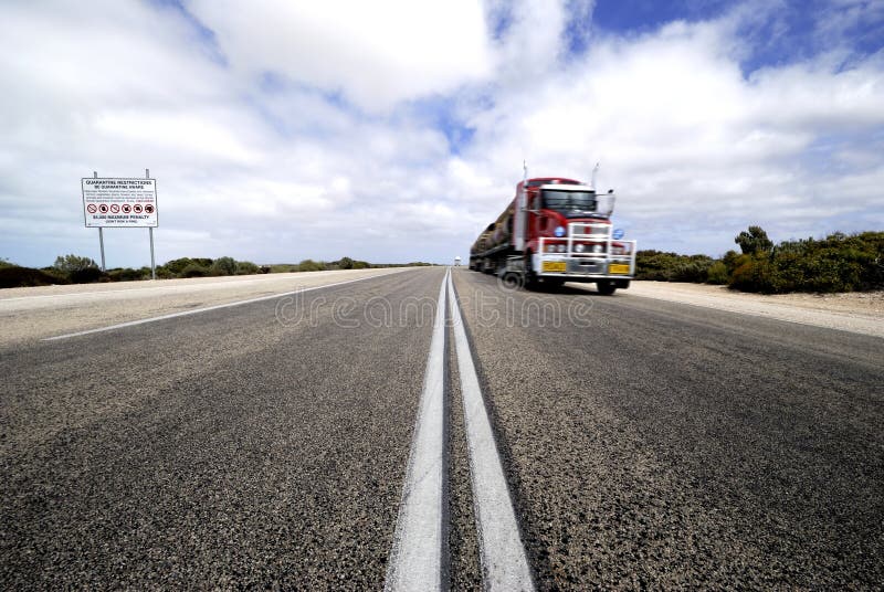 Roadtrain in Nullarbor Desert Stock Image - Image of truck, sign: 8888457