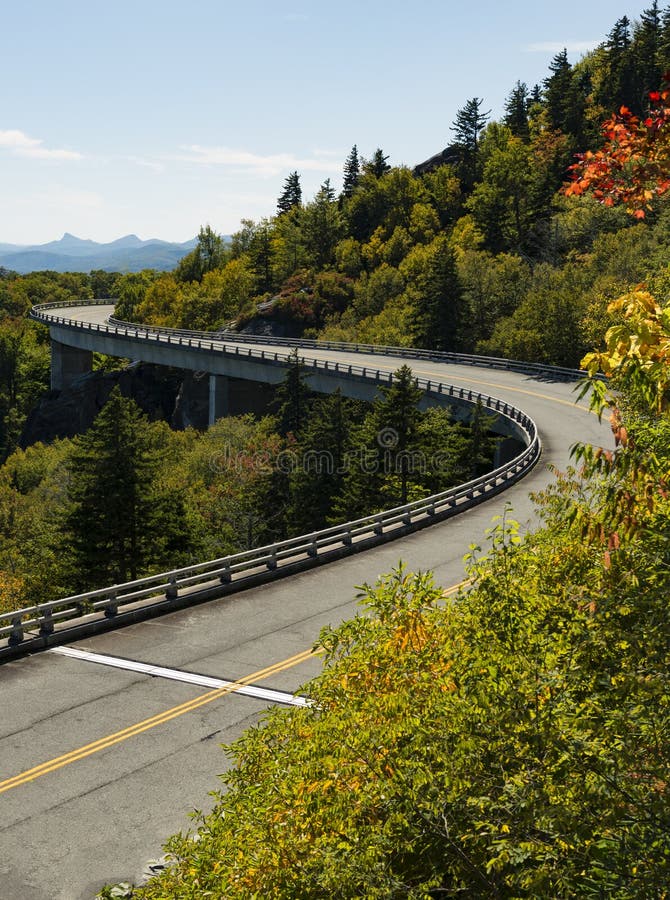 Roadway and Bridge in the Mountains during Fall and Fall Colors Stock ...