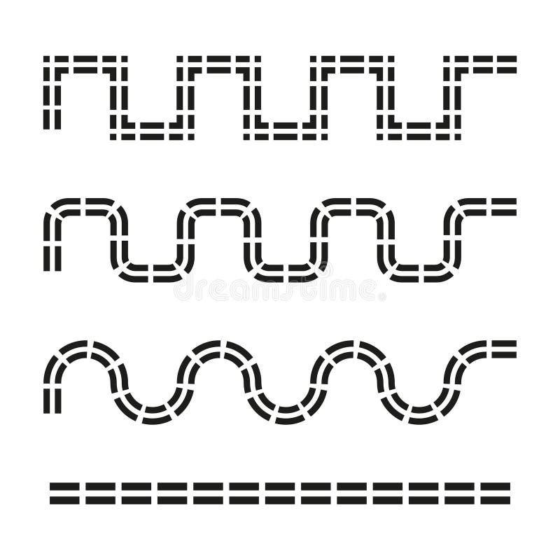 Roadway Set. Highway Path. Black Curved Streets. Infrastructure ...