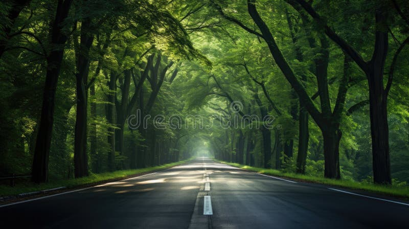 A Roadway Winding through Lush Green Trees, the Natural Splendor and ...