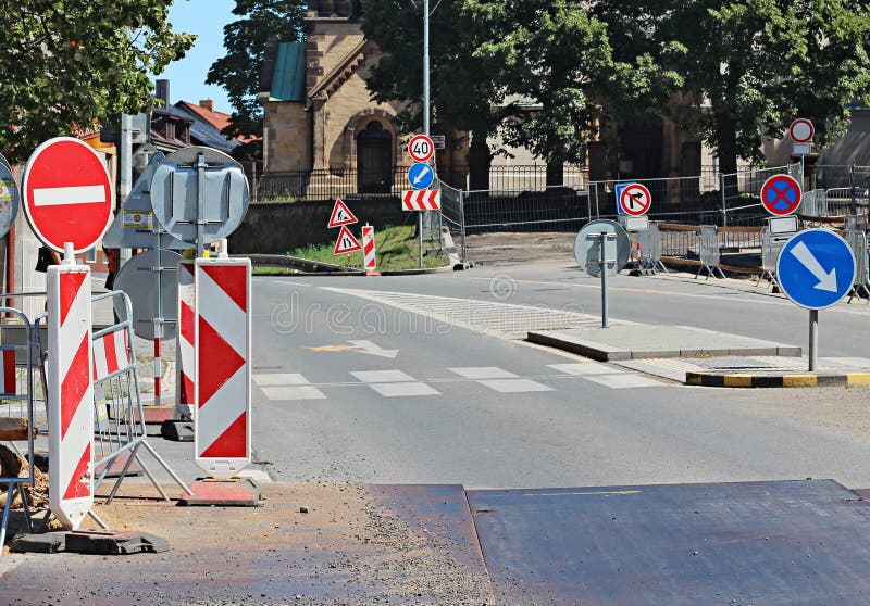 Roadwork at the city stock image. Image of triangle, warning - 99692773