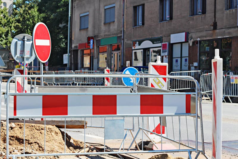 Roadwork at the city stock photo. Image of yellow, transport - 99692810