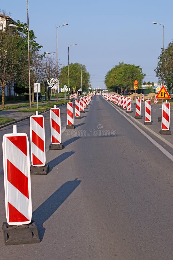 Roadwork signs on street stock photo. Image of white - 53423420