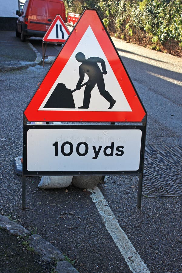 Roadworks sign stock photo. Image of road, yield, stop - 82528588