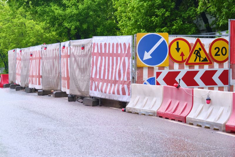 Roadworks Signs on the Highway General Plan Color Stock Image - Image ...