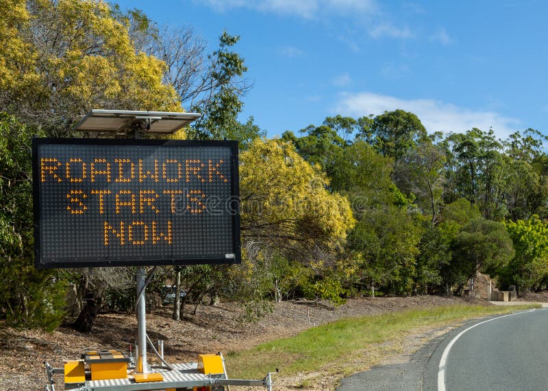 Roadworks Start Now Portable LED Sign Stock Photo - Image of sign ...
