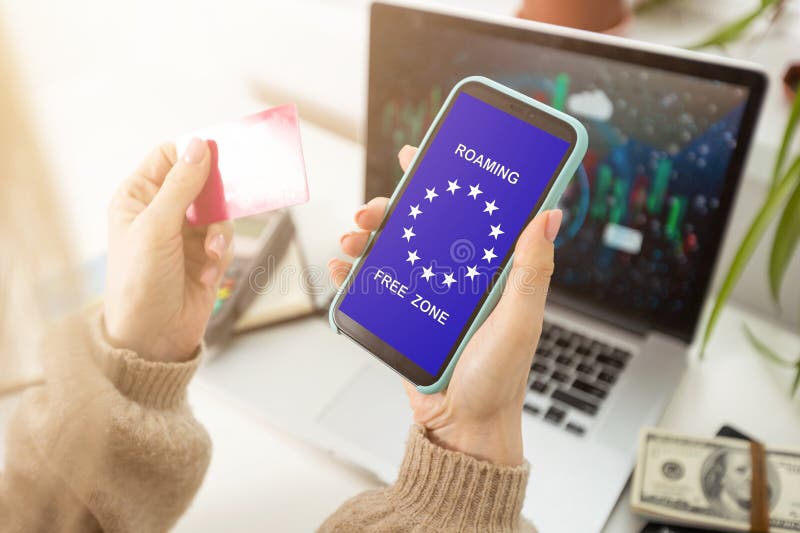 Roaming on Mobile Phone. All Screen Graphics are Made Up Stock Photo ...