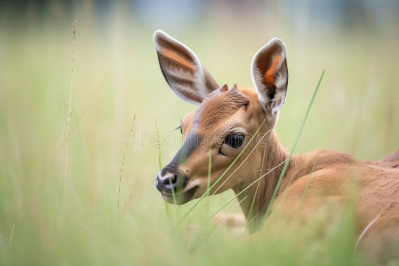 Roan Antelope Calf Lying in Grass Stock Illustration - Illustration of ...