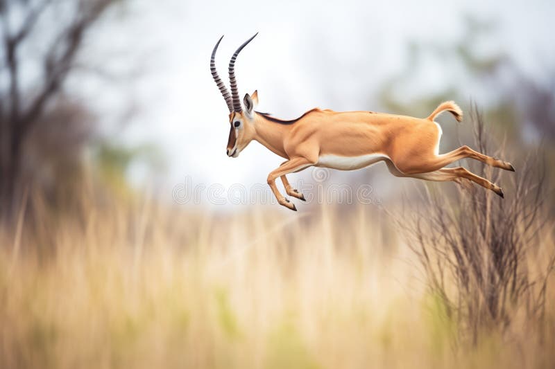 Roan Antelope Jumping Over Savanna Bush Stock Illustration ...
