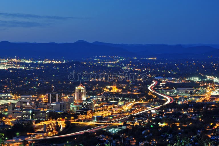 Roanoke City stock photo. Image of dusk, roanoke, night - 26874348