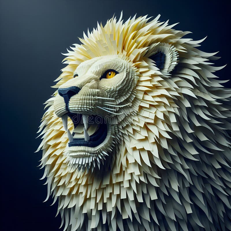 A Roar Lion Head Made of Post-it Notes, Dark Background, Animal Art ...