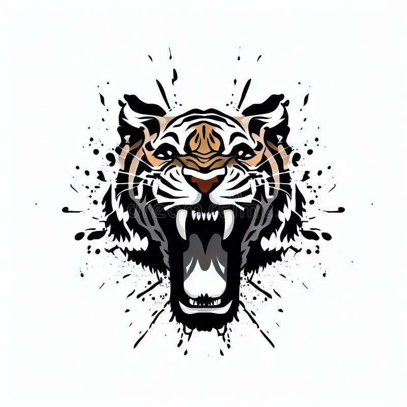 Roar of Majesty: Vector Tiger Face Crafted on White,Generative AI Stock ...