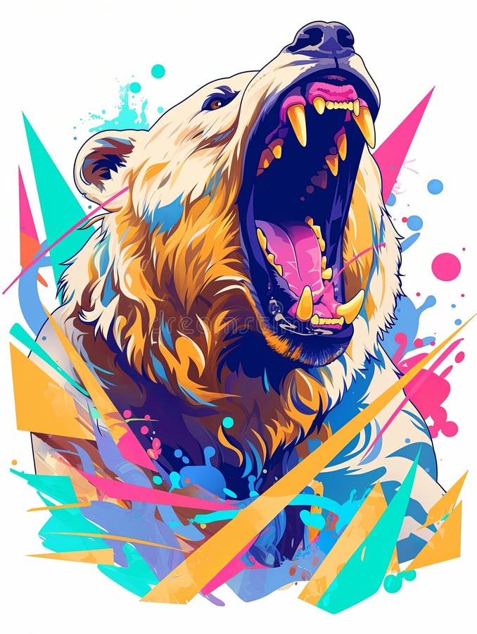 Roaring Bear Head, Vibrant Abstract Art Stock Illustration ...