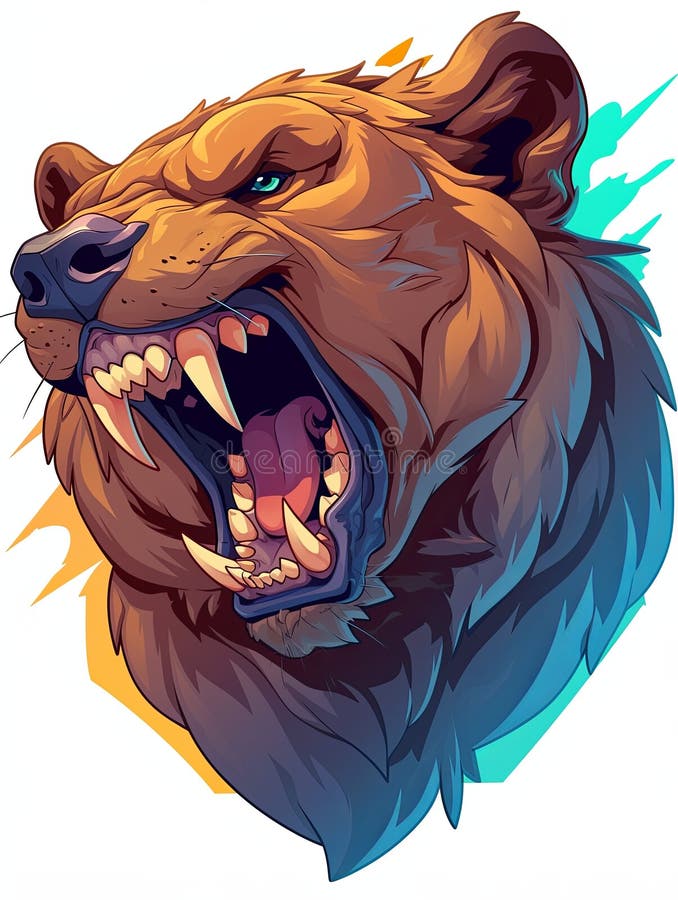 Roaring Brown Bear Head, Detailed Vector Illustration, Sharp Teeth ...