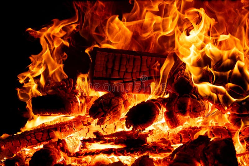 Roaring Campfire with Burning Logs and Dancing Flames Stock Photo ...