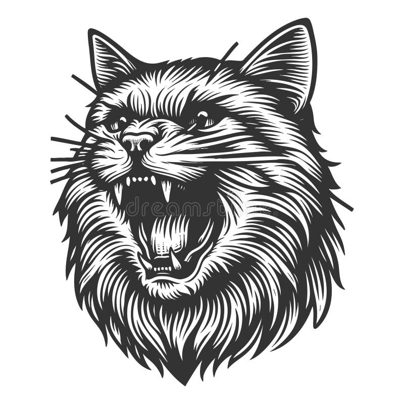 Fierce Roaring Cat Engraving Vector Illustration Stock Vector ...