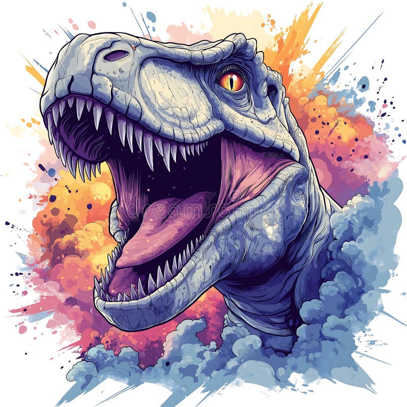 Roaring Dinosaur Emerges from Colorful Explosion in Dynamic ...