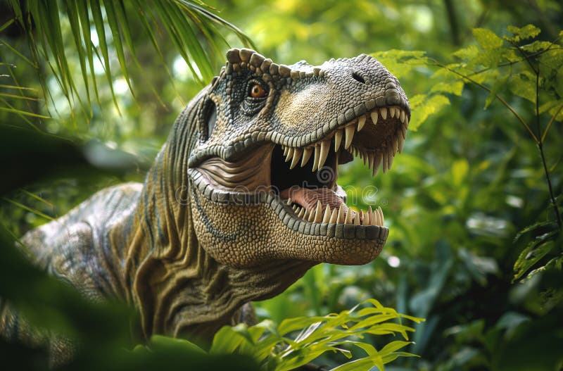 Roaring Dinosaur in Jungle Setting Stock Image - Image of wild ...