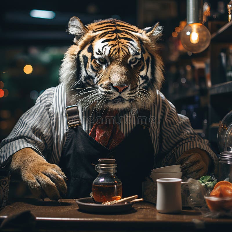 Roaring Elegance: Dressed Tiger at the Bar Stock Illustration ...