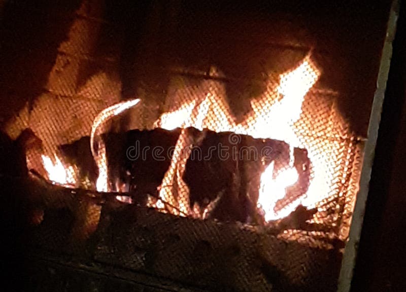 Roaring Fire In Fireplace With Logs And Flames Stock Image - Image of ...