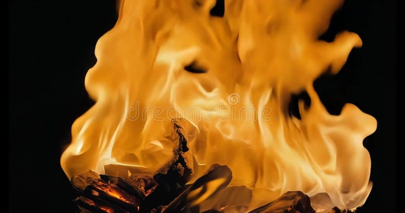 The Roaring Fire with Bright, Orange Flames and Glowing Embers Dances ...