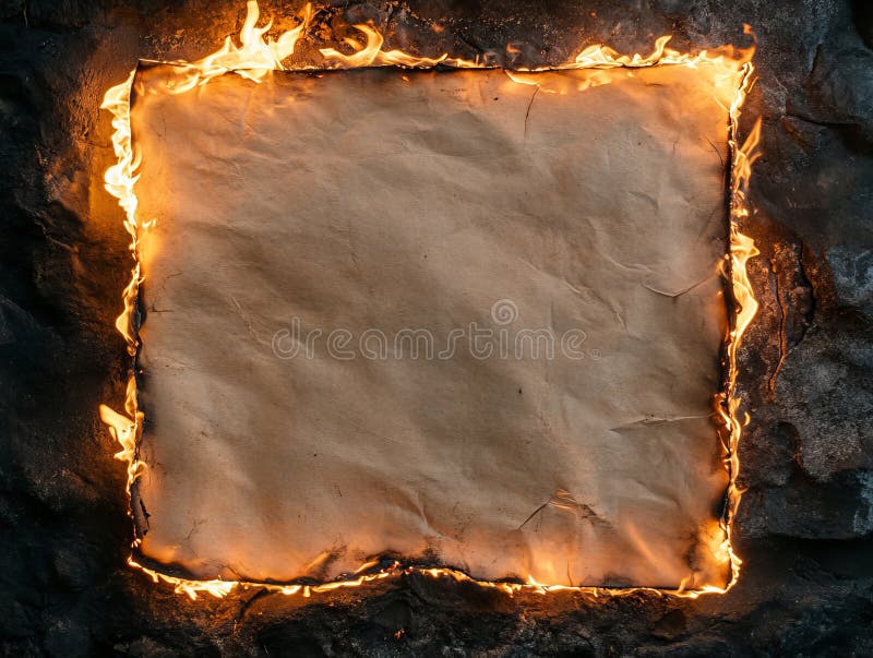 A Roaring Fire Consuming a Historic Parchment Scroll, with Curling ...