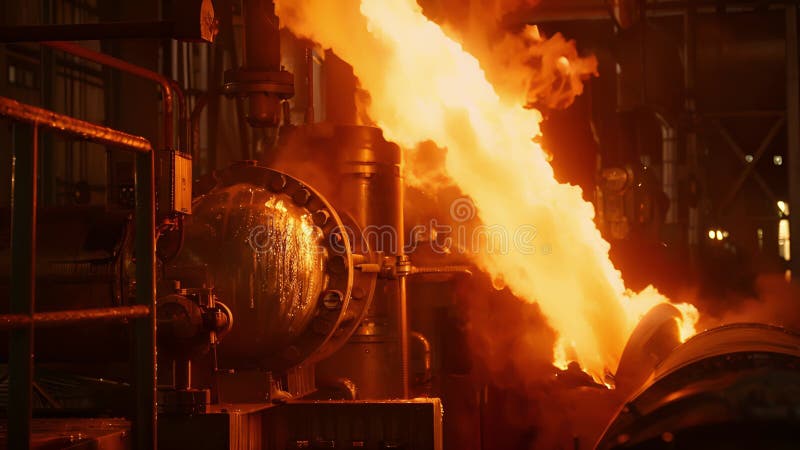 A Roaring Flame Igniting at the Bottom of a Mive Boiler Fueling the ...