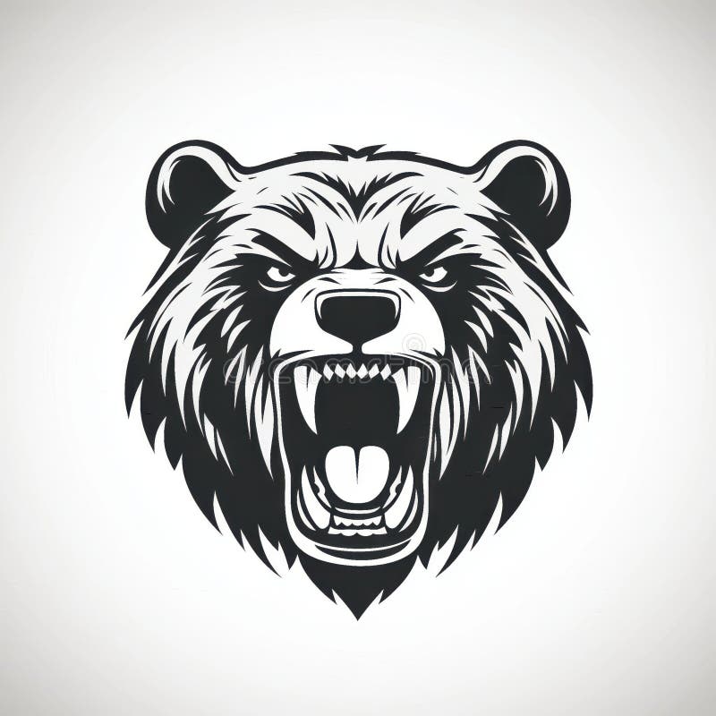 Roaring Grizzly Bear Head Black and White Illustration Stock ...