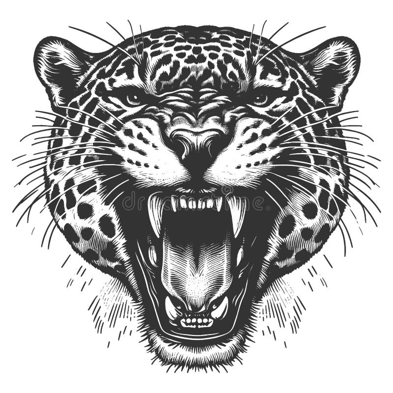 Roaring Leopard Engraving Vector Illustration Stock Illustration ...