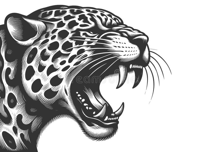 Roaring Leopard Engraving Vector Illustration Stock Vector ...