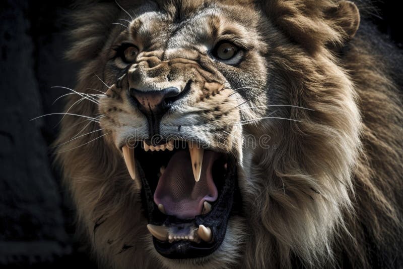 Roaring Lion Closeup, Created with Generative AI Stock Illustration ...