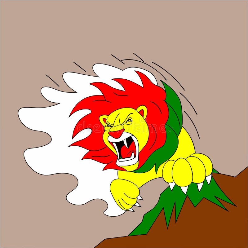 A Roaring Lion in Dynamic Motion with a Dramatic Dust Effect Around the ...