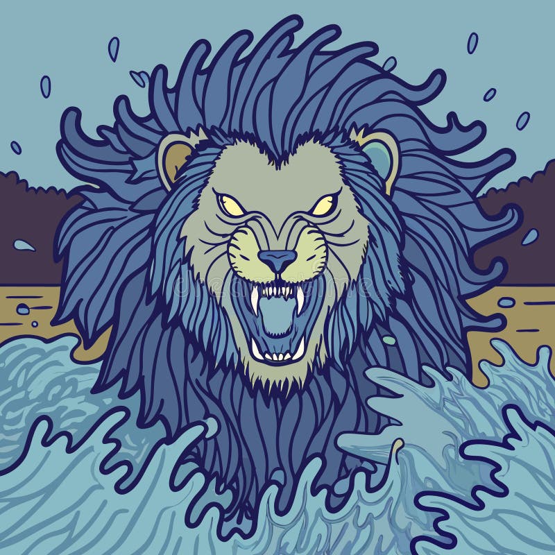 A Roaring Lion in Dynamic Motion with a Dramatic Dust Effect Around the ...