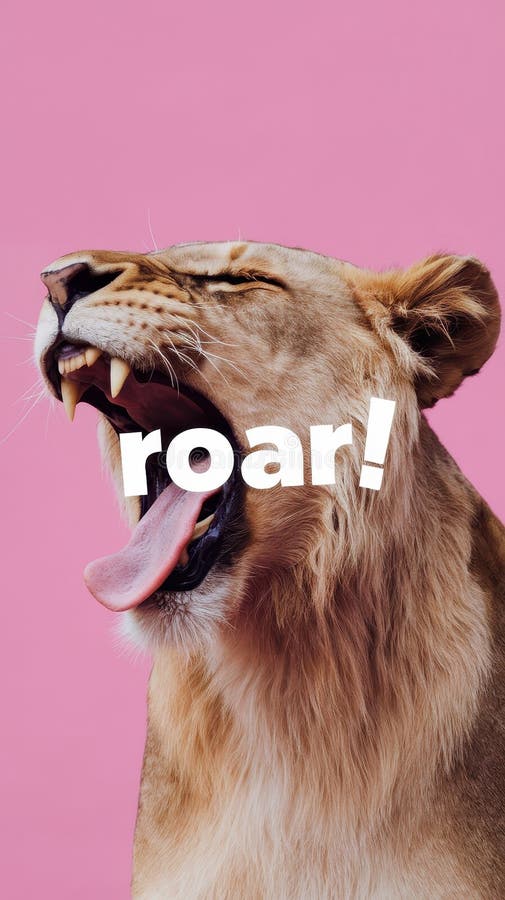 Roaring Lion Head with ROAR! Text on Pink and Gray Gradient Stock ...