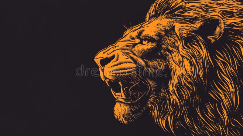 Roaring Lion Profile in Orange and Dark Background Stock Illustration ...