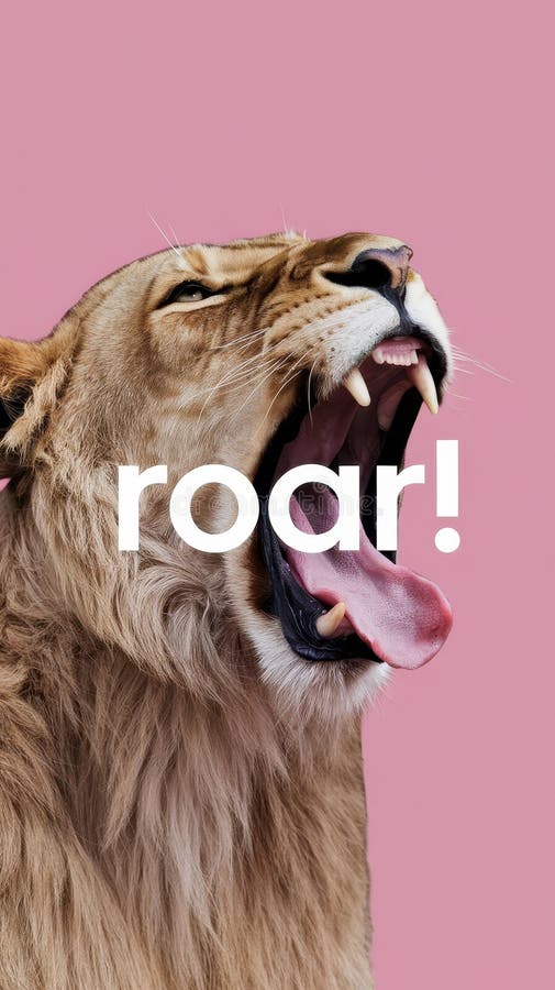 Roaring Lion with ROAR! Text on Pink Gradient Background Stock ...
