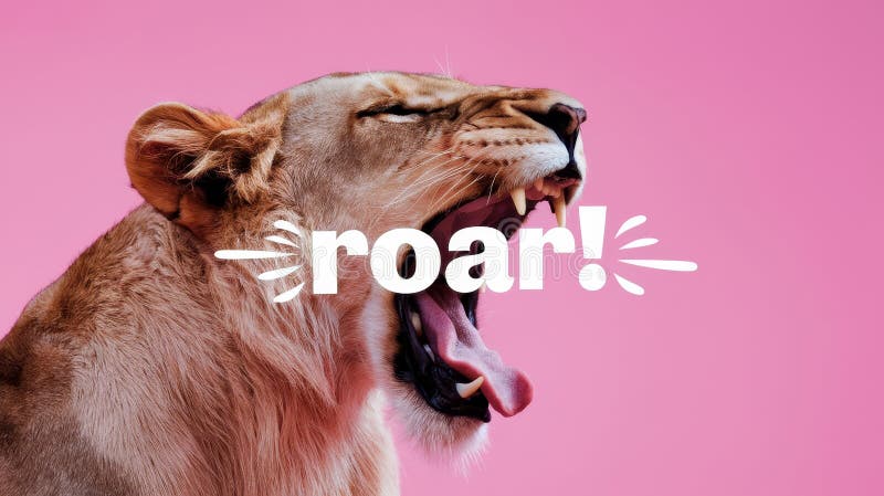 Roaring Lion with ROAR! Text on Pink Gradient Background Stock ...
