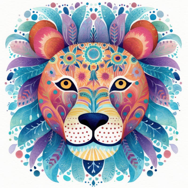 Roaring Majesty: a Lion S Face on Textured Paper . Stock Illustration ...