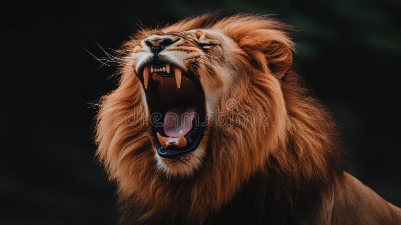 Roaring Majesty a Powerful Lion S Display of Fangs and Ferocity in ...