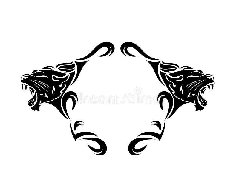 Roaring Panther Heads and Heraldic Template Black and White Vector ...